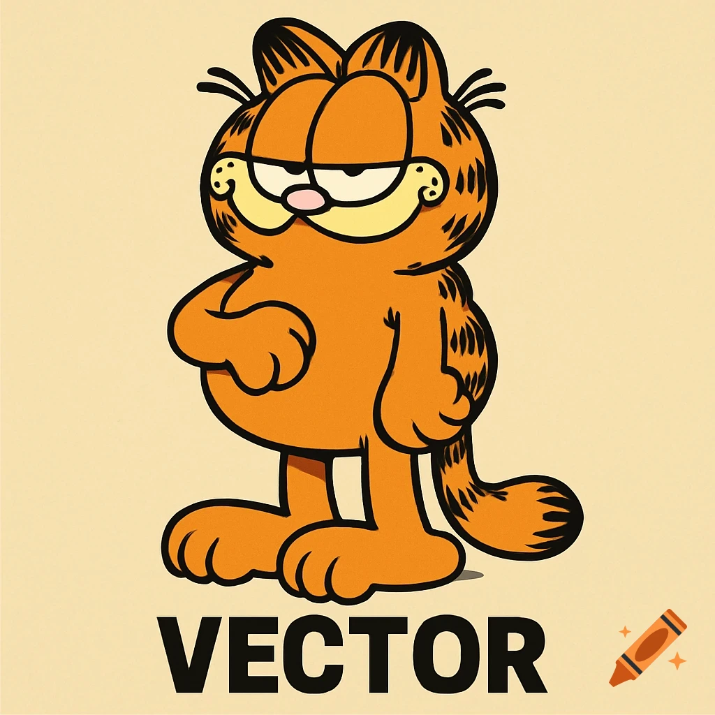 Cartoon illustration of Garfield standing with the word VECTOR below ...