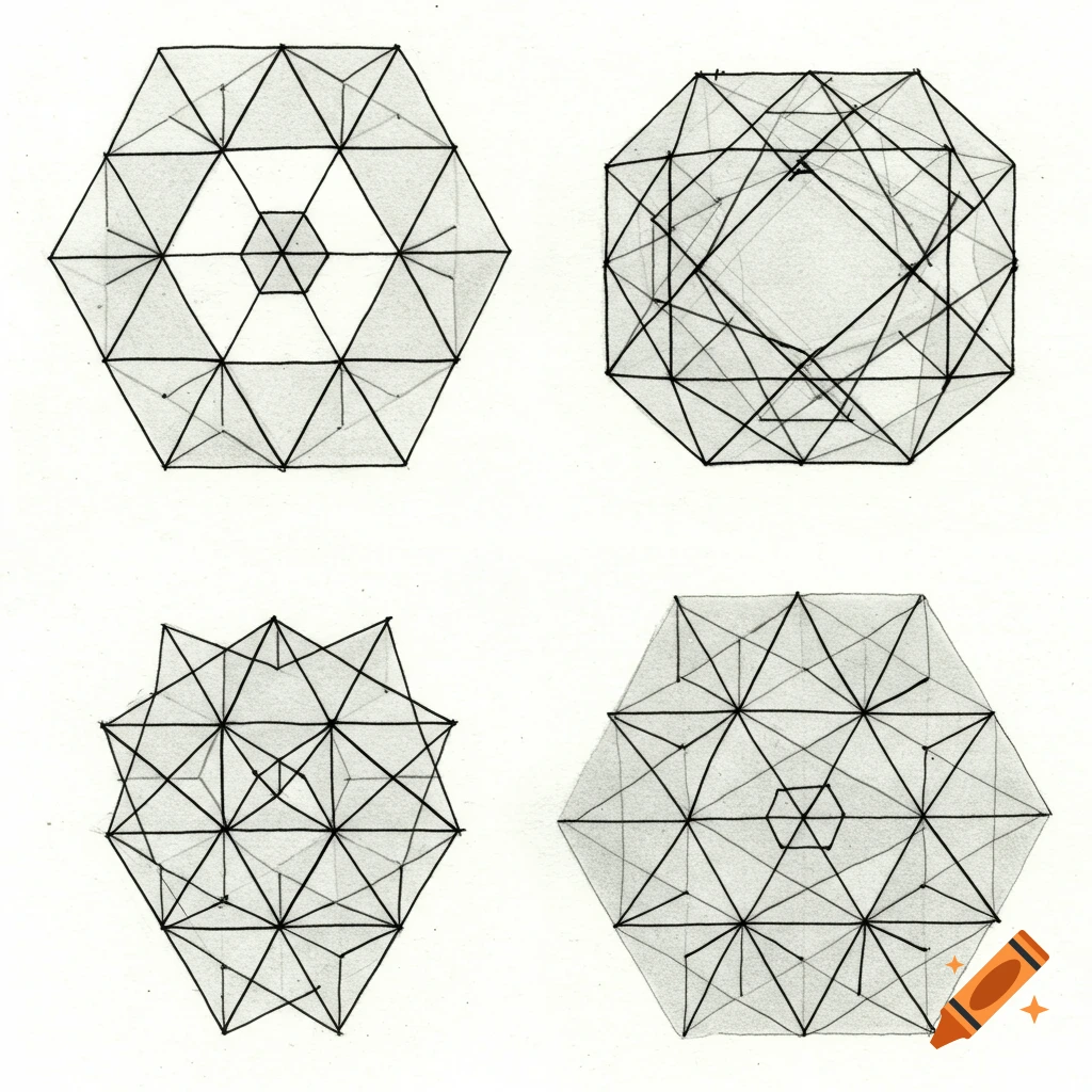 Geometric diagrams composed of lines and shaded triangles forming ...