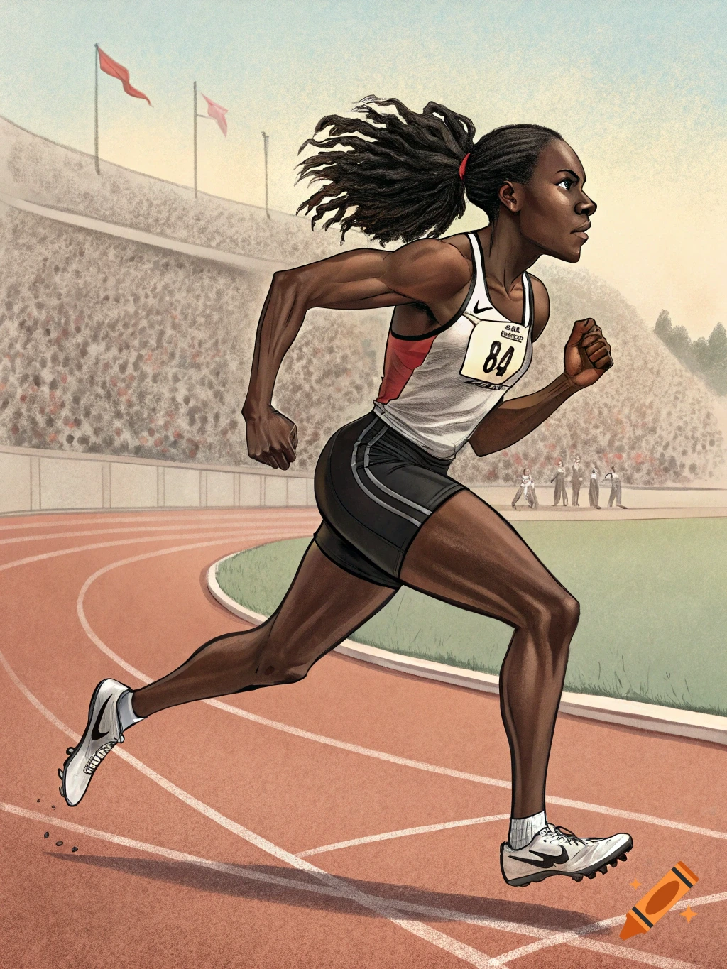 Illustration of a Black female track runner sprinting on a track in a ...
