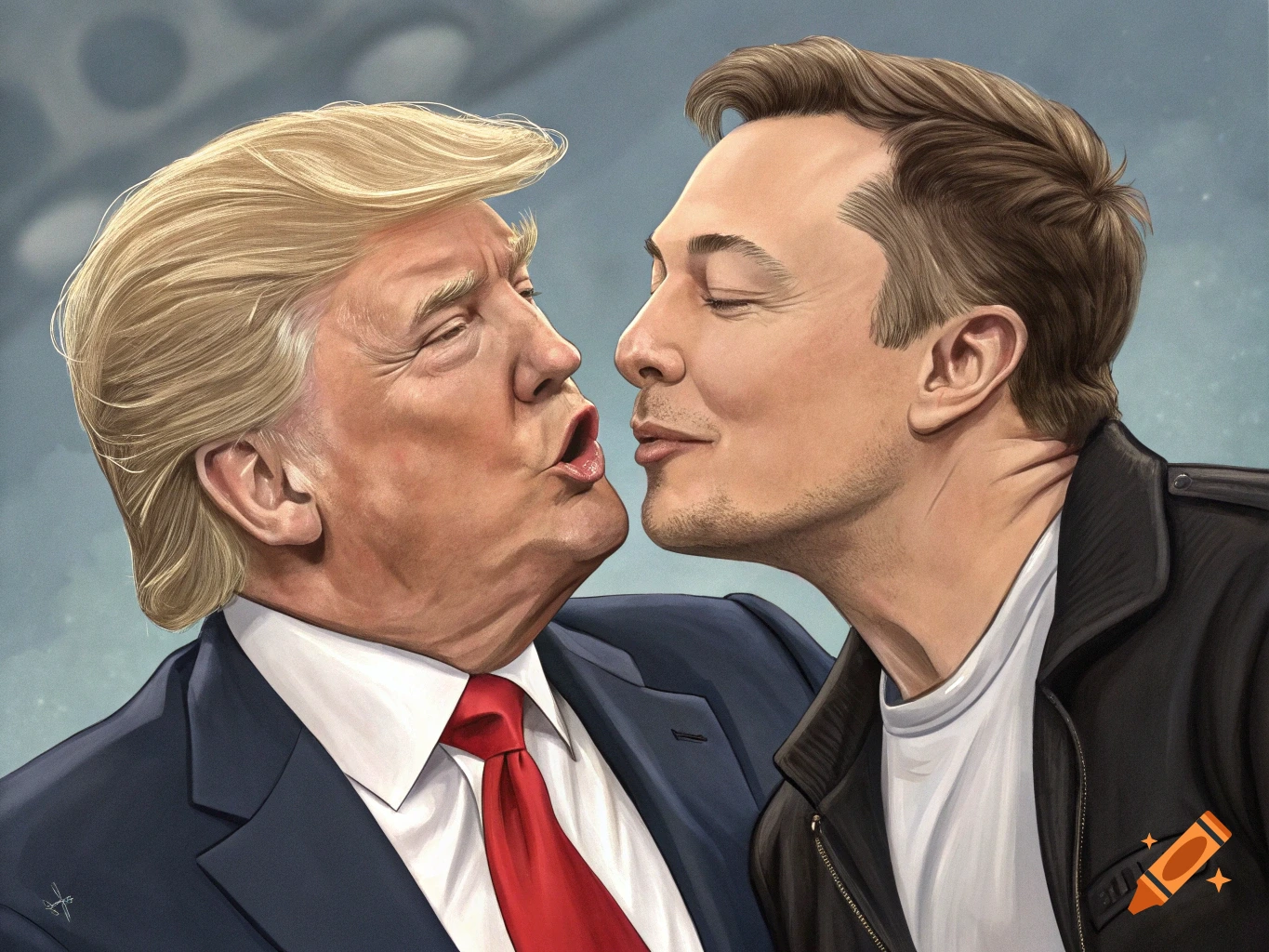 Caricature illustration of Donald Trump and Elon Musk close with ...