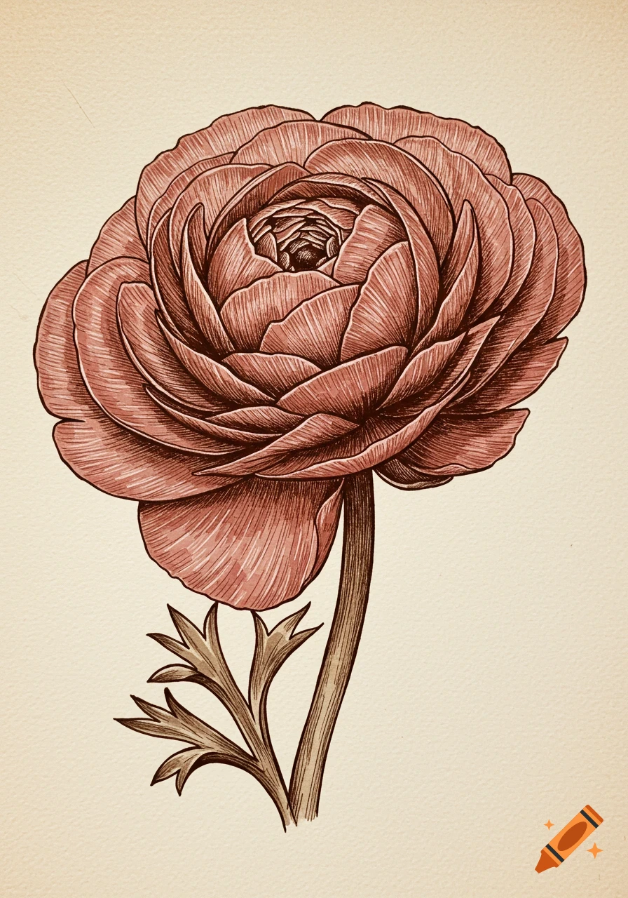 Vintage hand-drawn illustration of a ranunculus flower. on Craiyon