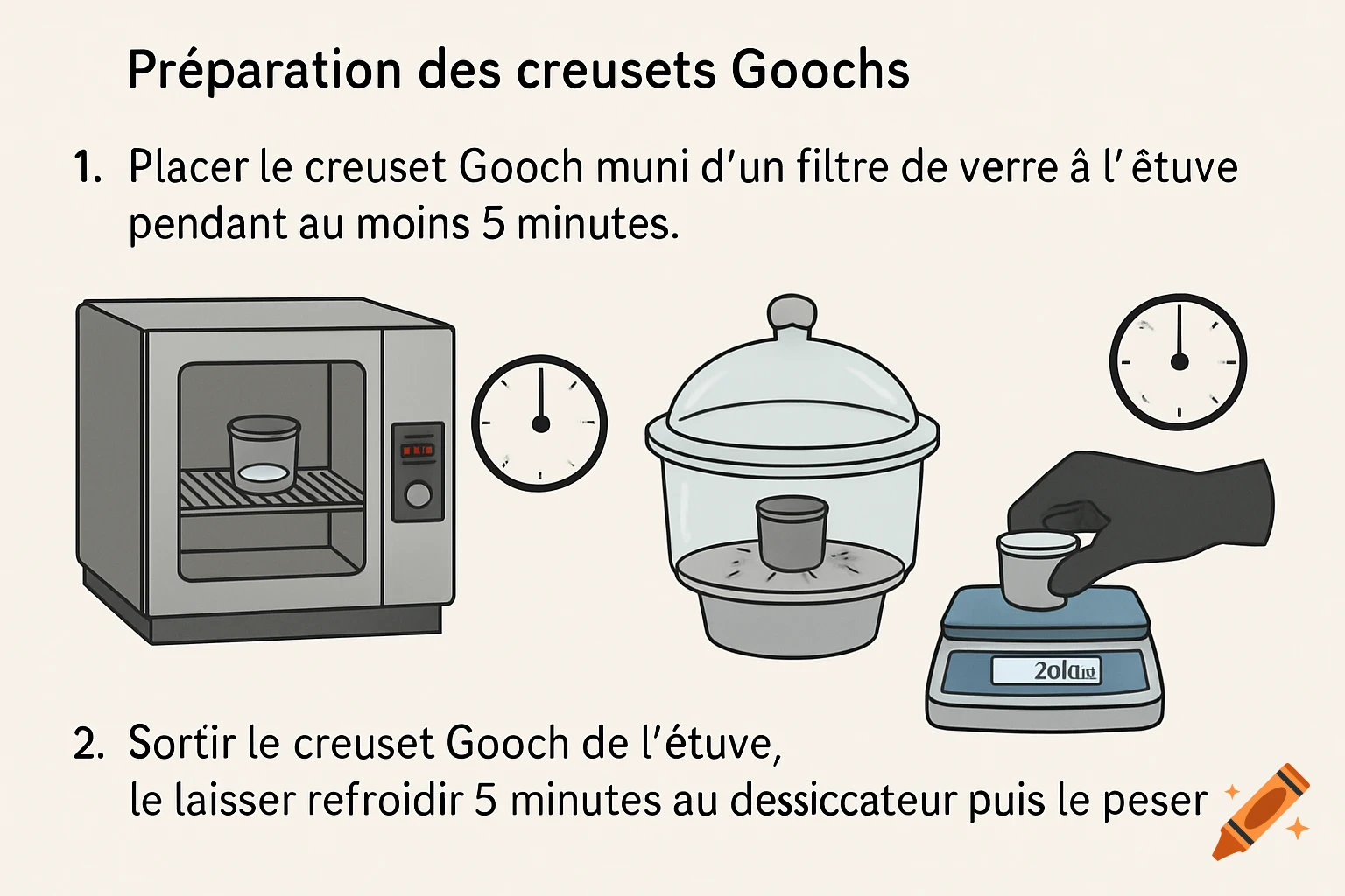 Illustration of scientific procedure steps for preparing Gooch ...