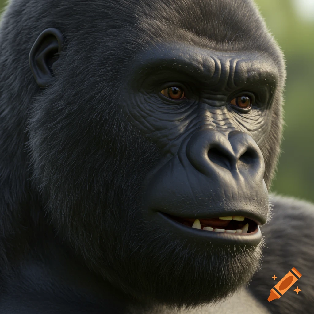 Close-up portrait of a silverback gorilla's face. on Craiyon