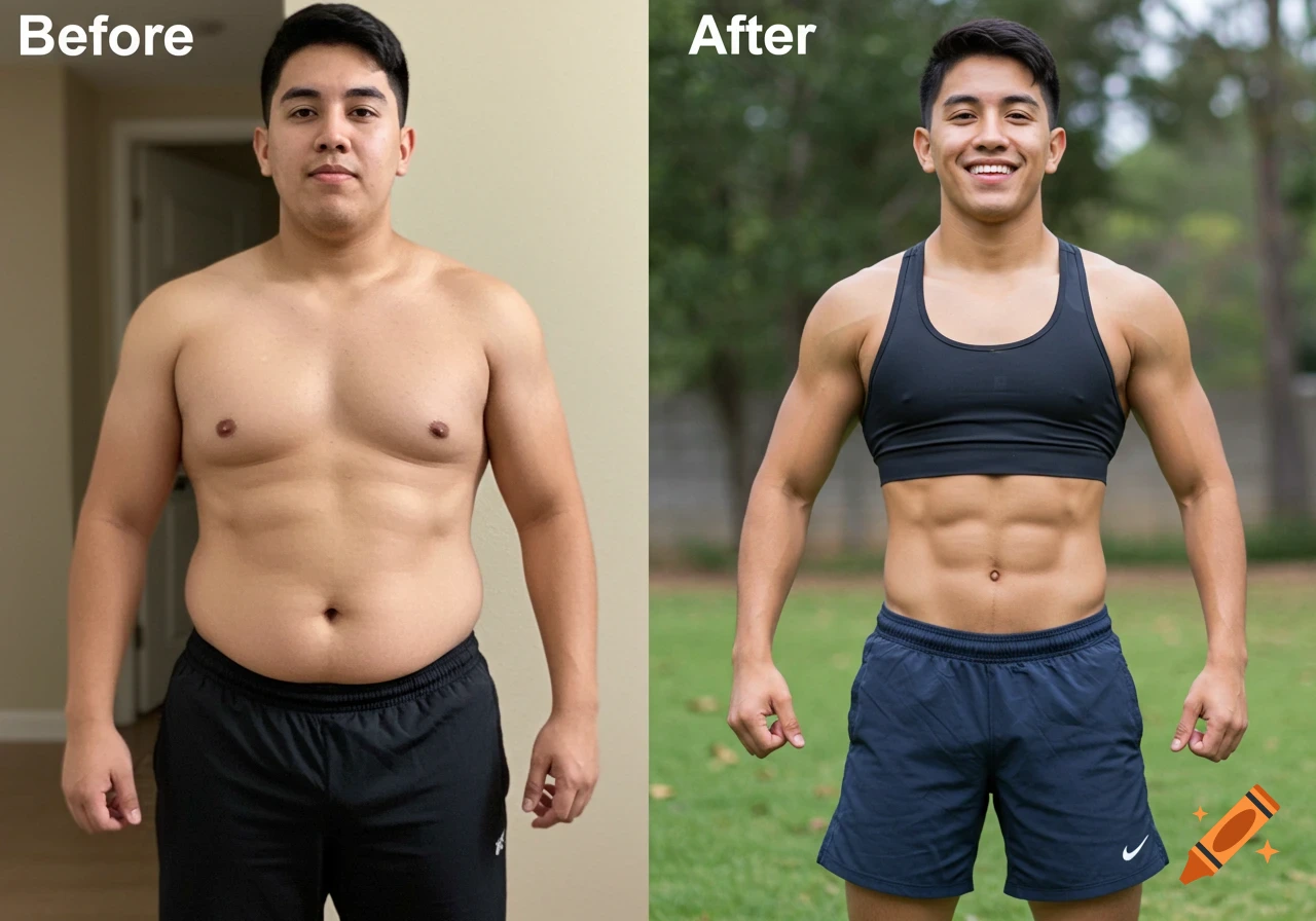 Side-by-side image of a man before and after weight loss transformation ...