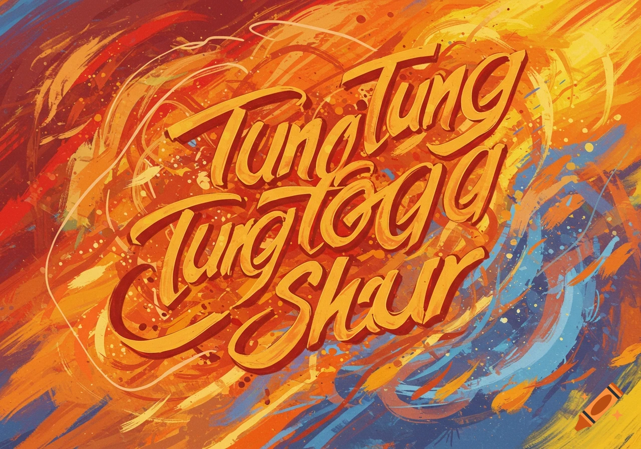 Stylized orange text "Tung Tung Tung Tung Tung Tung Tung Tung Shaur" on ...