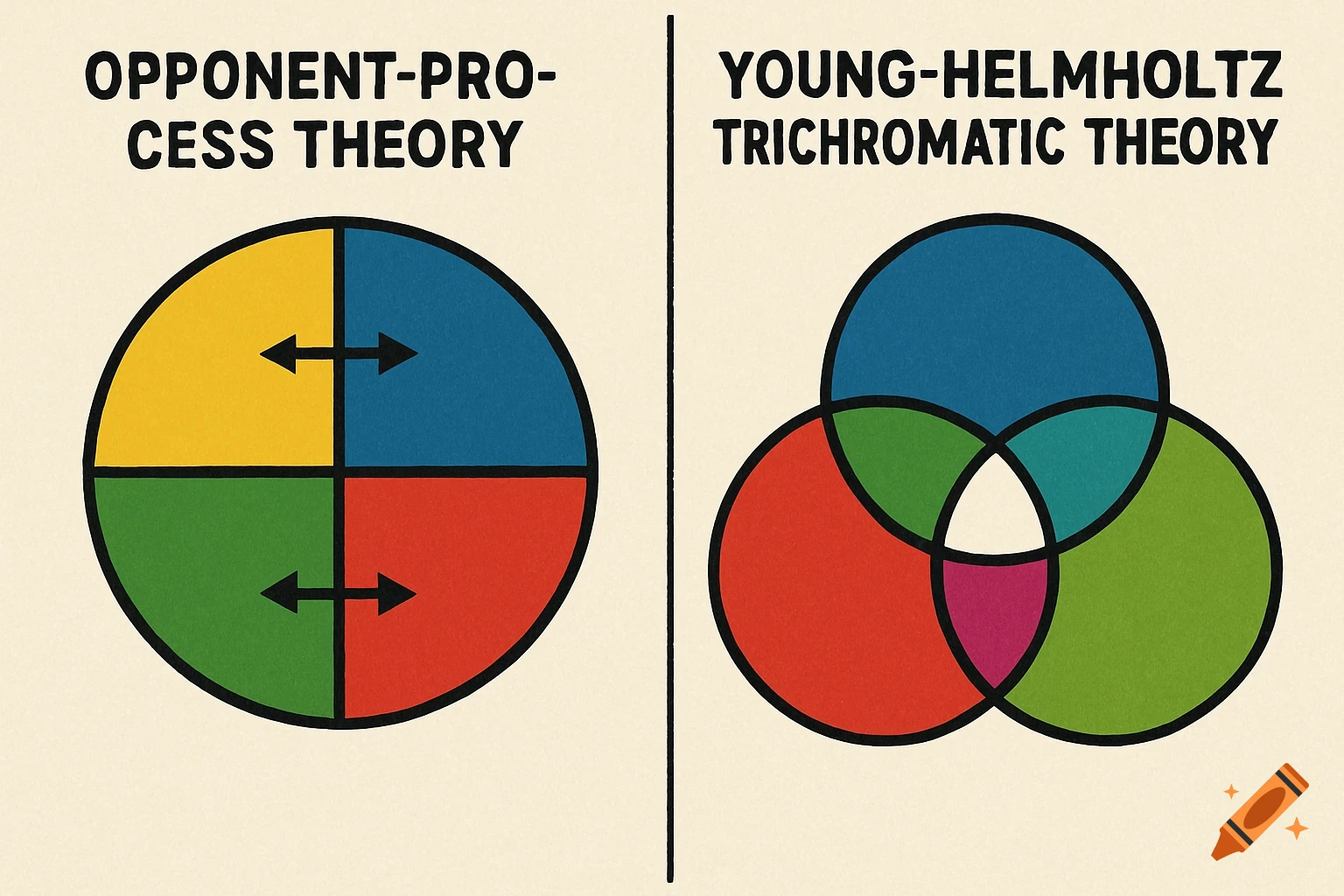 Diagrams illustrating opponent-process and trichromatic theories of ...