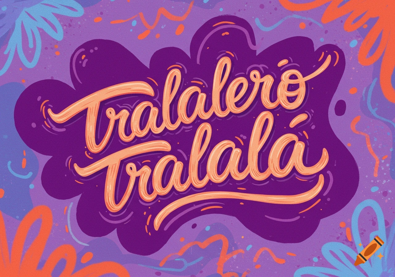 Stylized orange text "Tralalero Tralala" on a dark purple background with abstract purple ...