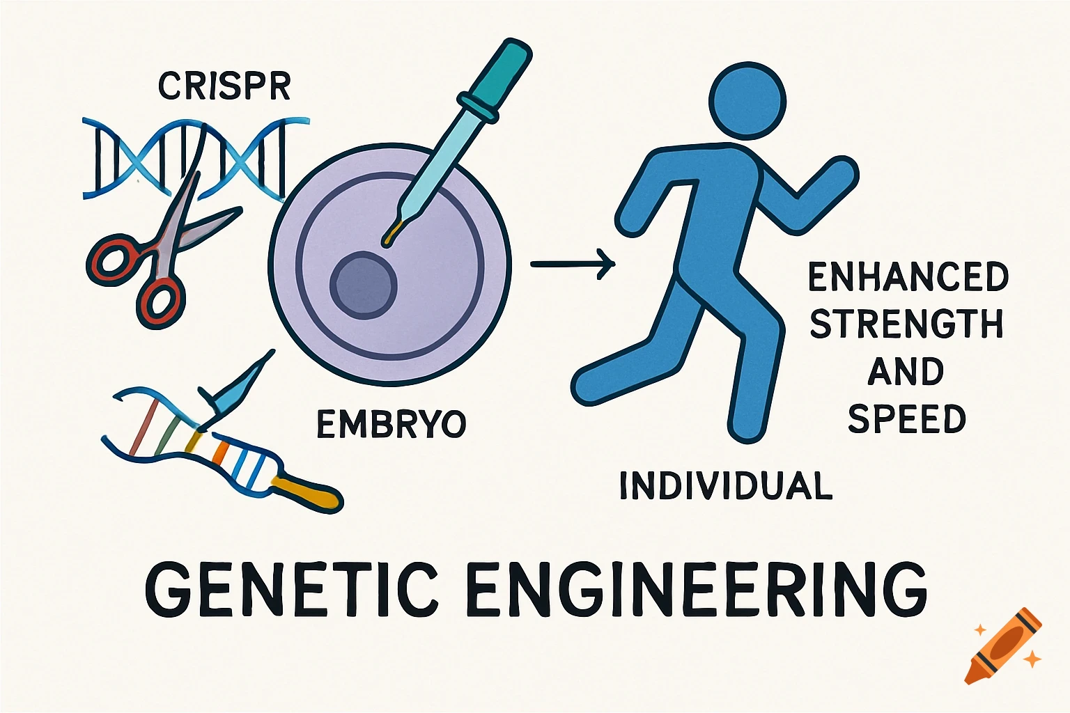 Diagram showing genetic engineering with CRISPR on an embryo resulting ...