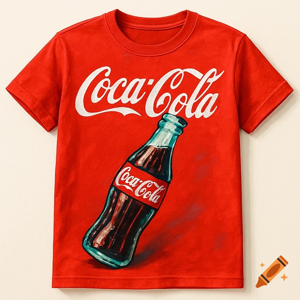 Red t-shirt with Coca-Cola logo and bottle graphic. on Craiyon