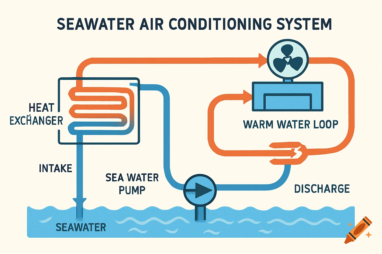 A diagram showing the components and flow of a seawater air ...