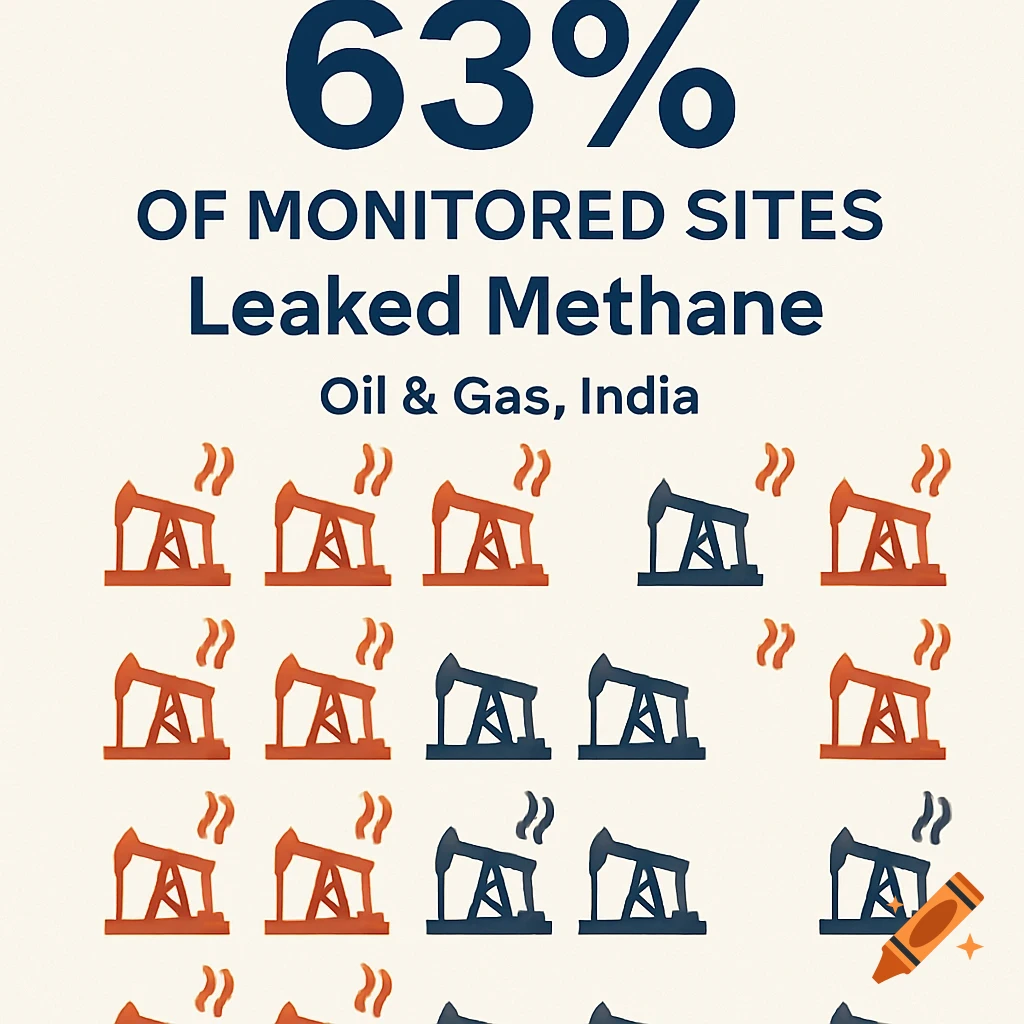 Infographic stating 63% of monitored Oil & Gas sites in India leaked ...