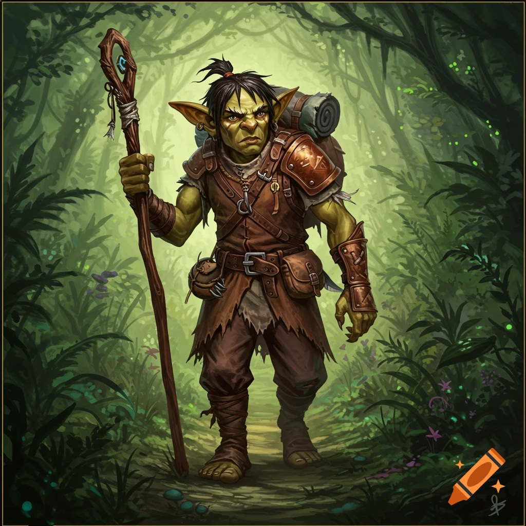 A fantasy illustration of a male goblin wearing leather armor and ...