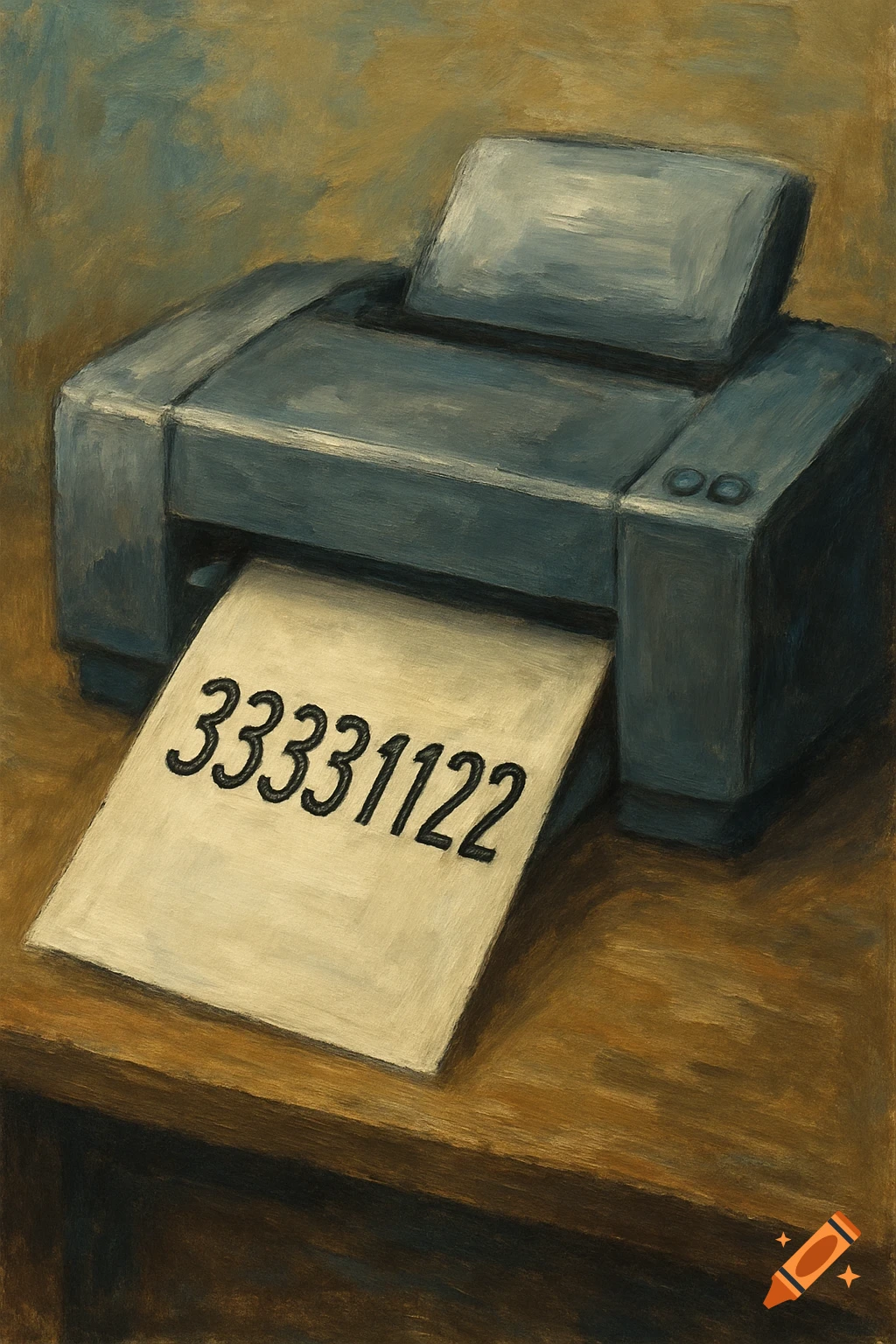 A painting of a printer printing the numbers 333331122 on Craiyon