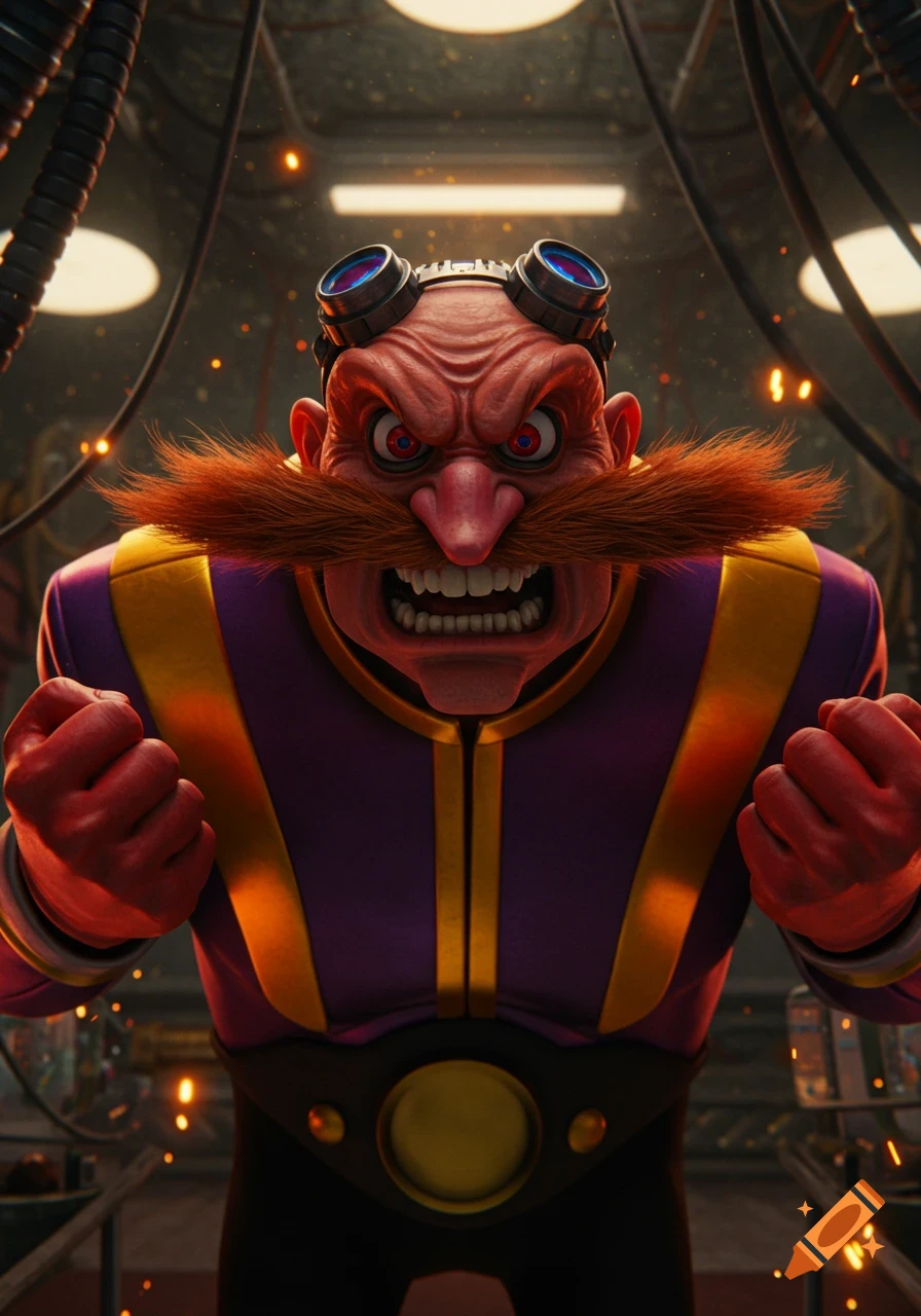 A red-faced and furious Dr. Robotnik in his lab. on Craiyon