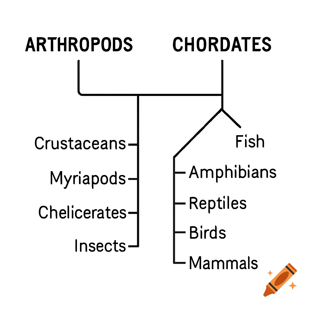 Cladogram diagram showing the classification of arthropods and ...
