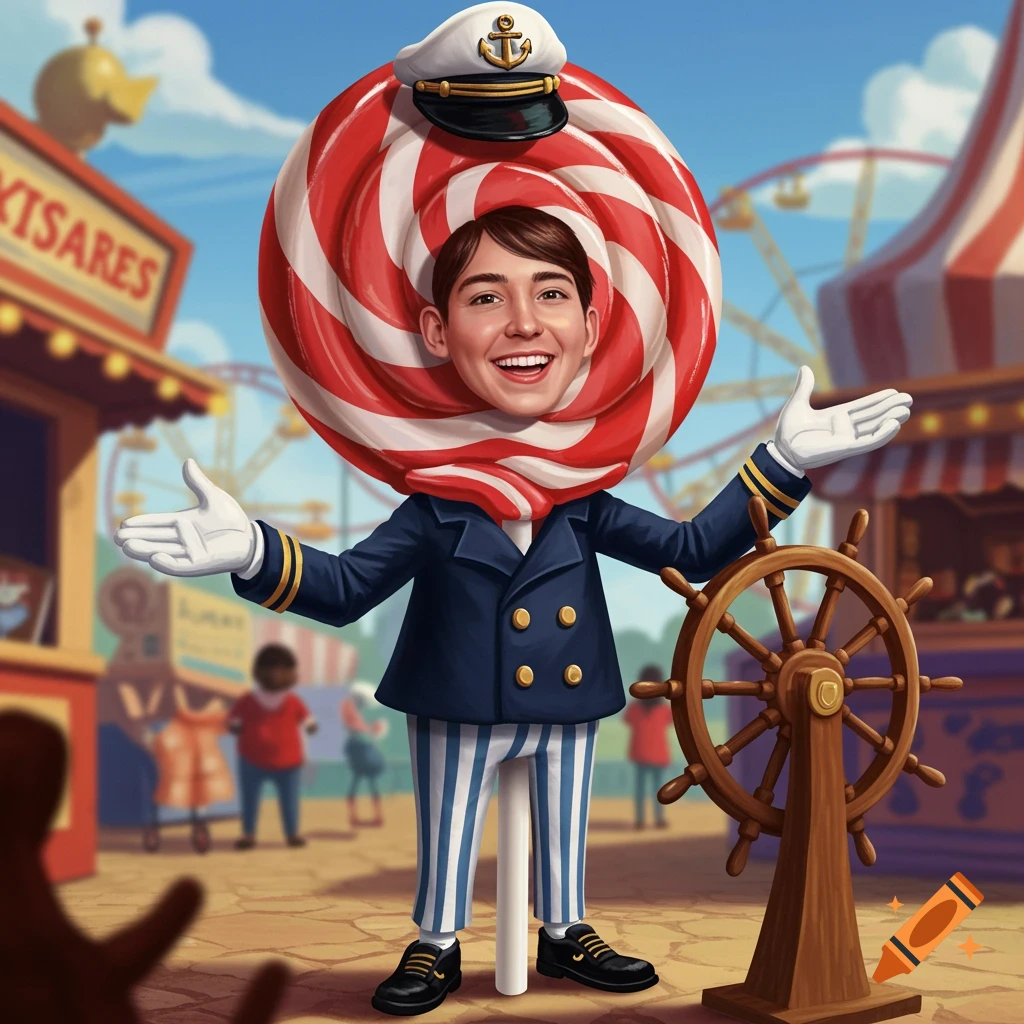 Illustrative image of a character with a human face on a lollipop body ...