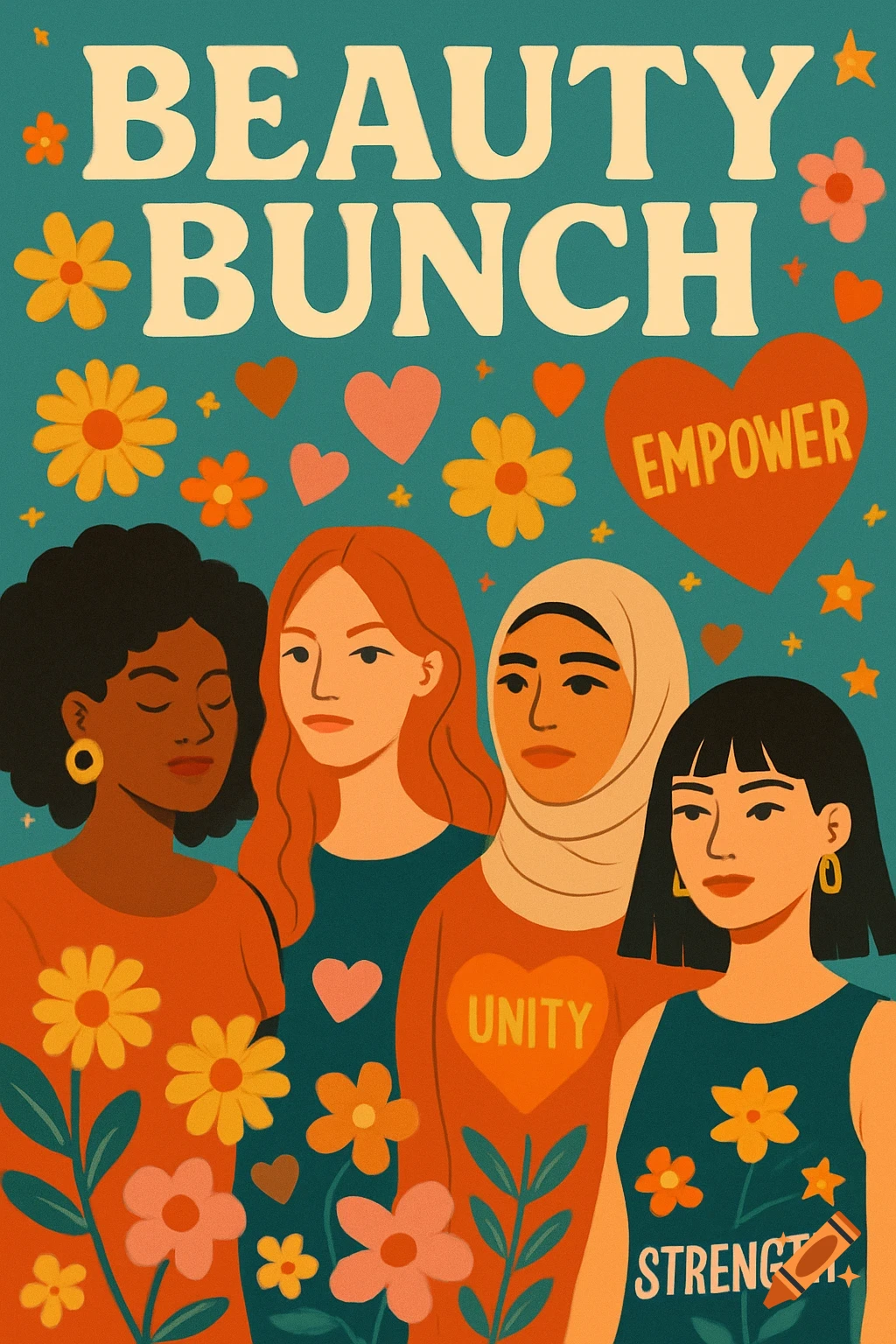 Illustration of diverse women with text 'Beauty Bunch', 'Empower ...