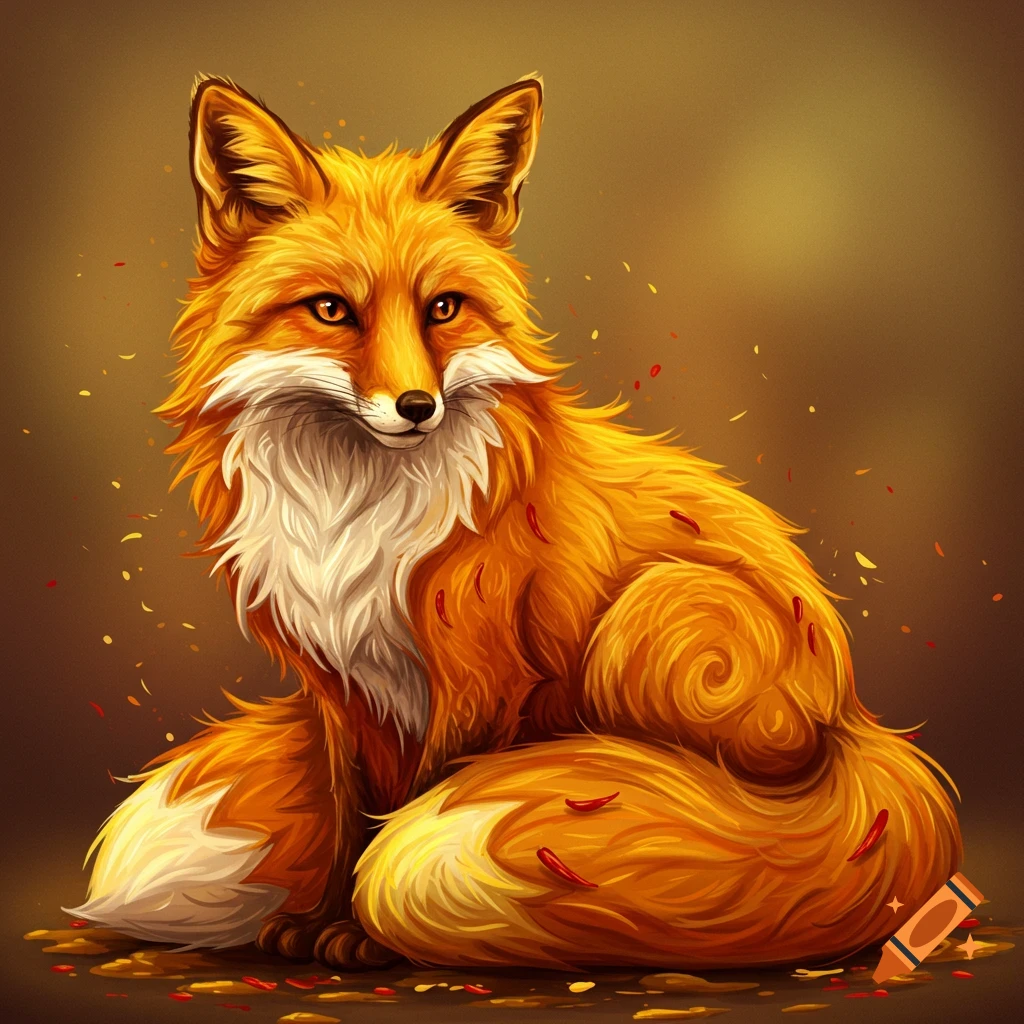 Stylized illustration of a red fox with textured fur and scattered red ...