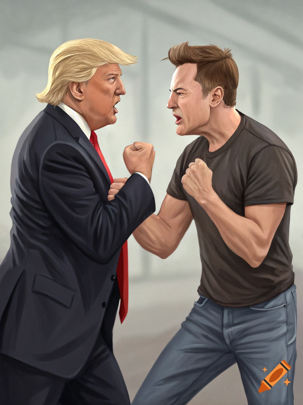 Illustration of Donald Trump and Elon Musk facing each other in a ...