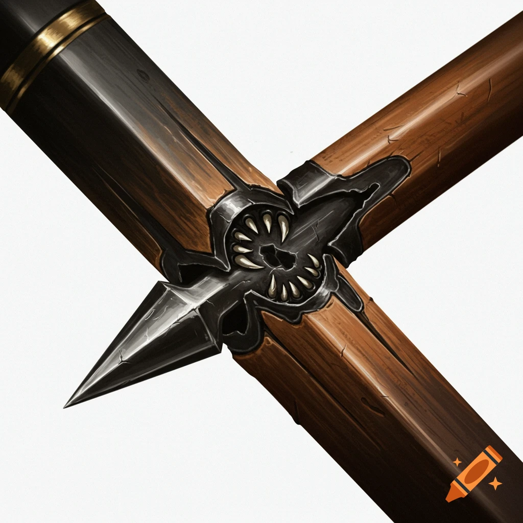 Close-up of two stylized objects resembling pencils intersecting, one ...