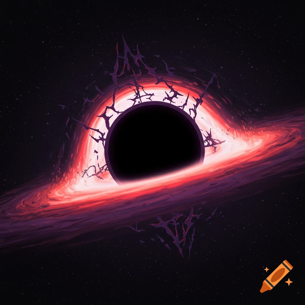 A stylized illustration of a black hole with a bright red accretion ...