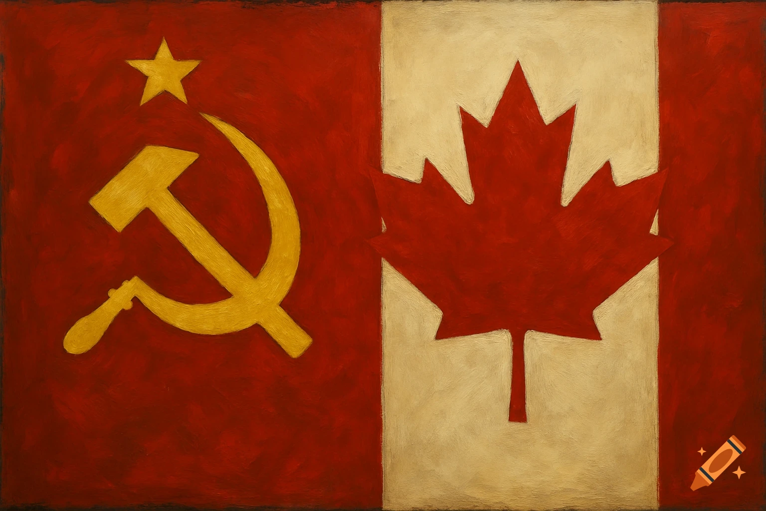 Painting of a flag split between the Soviet and Canadian designs. on ...