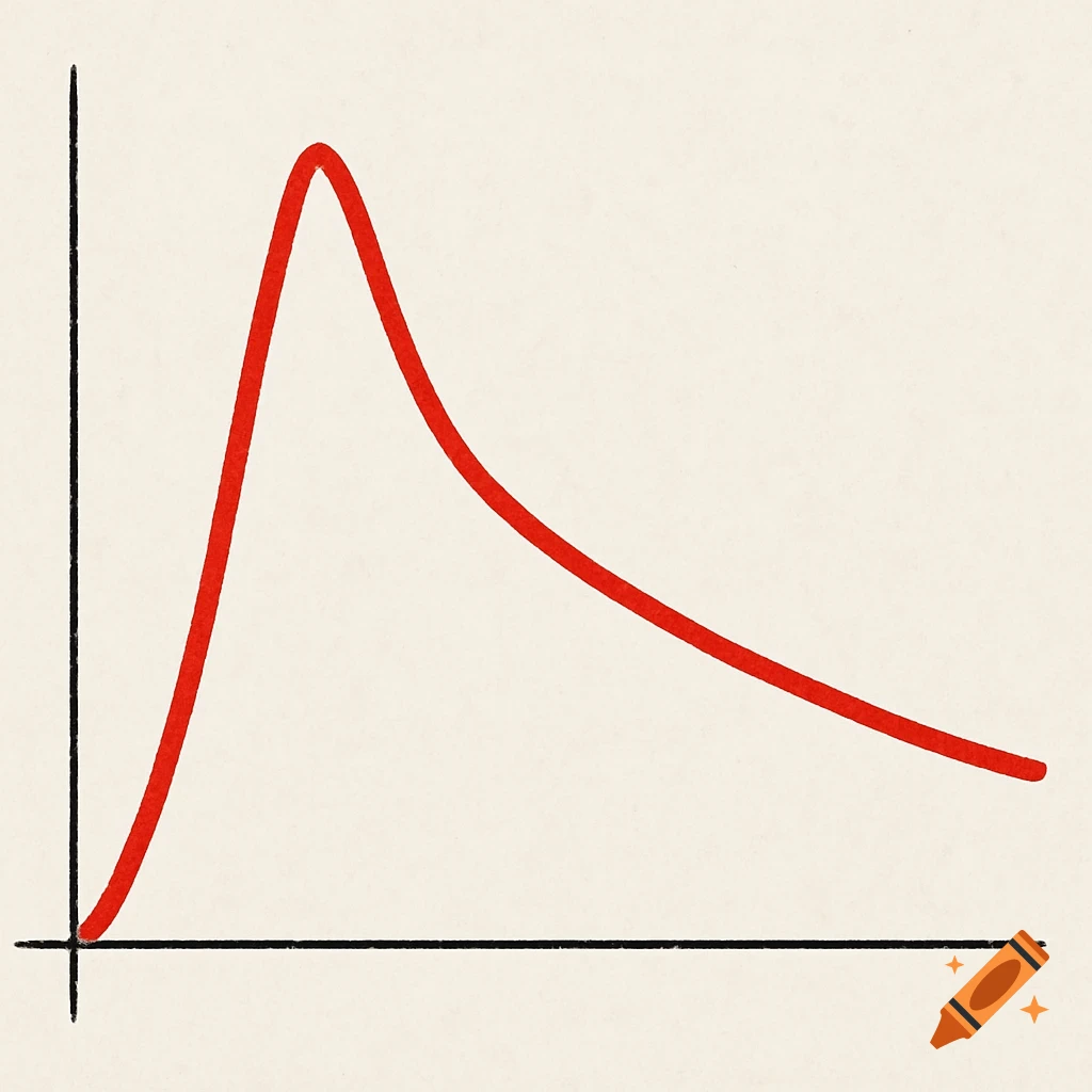 Red line graph rising steeply then falling gradually on Craiyon
