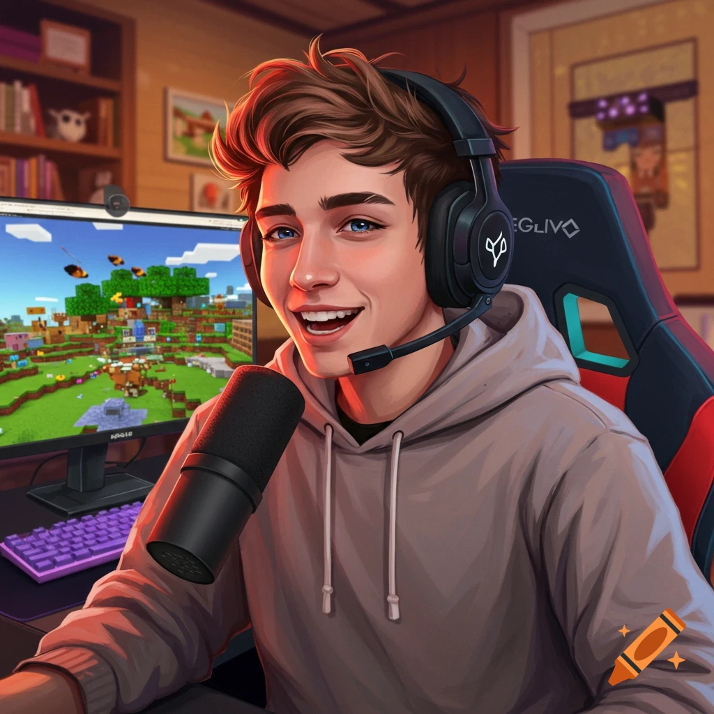 Illustrated portrait of a young man with a headset and microphone ...