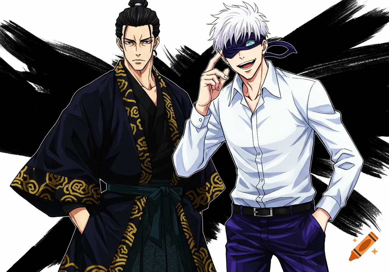 Anime drawing of Gojo and Geto from Jujutsu Kaisen on Craiyon