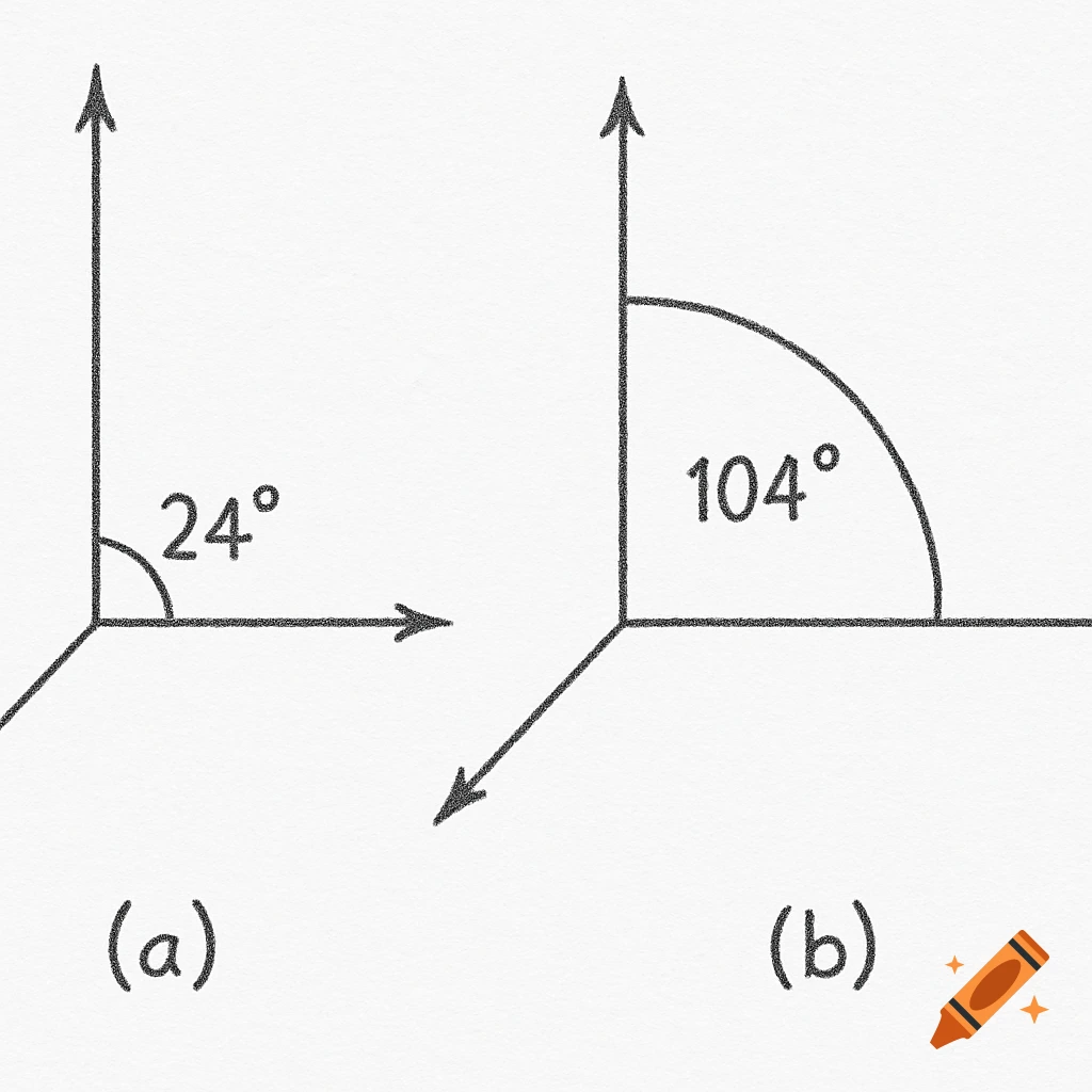 Two diagrams showing angles: (a) a 24 degree angle, (b) a 104 degree ...