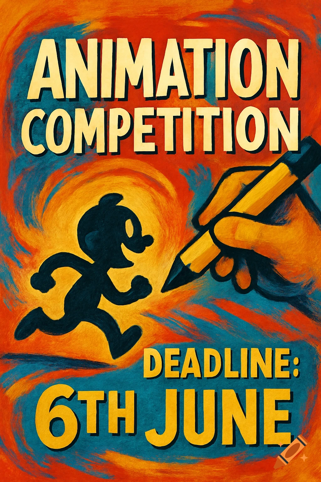 Poster for an animation competition featuring a running cartoon figure ...