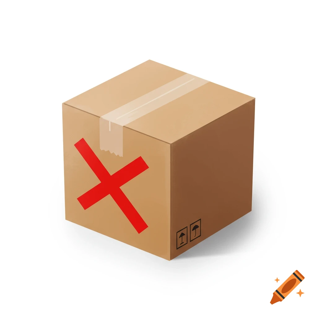 A brown cardboard box icon with a red cross on the front and shipping ...