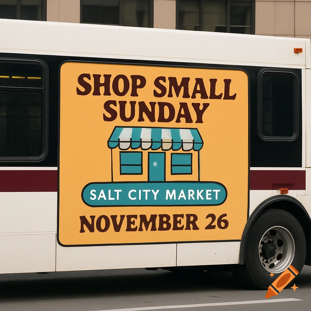 An advertisement for Shop Small Sunday at Salt City Market is displayed ...