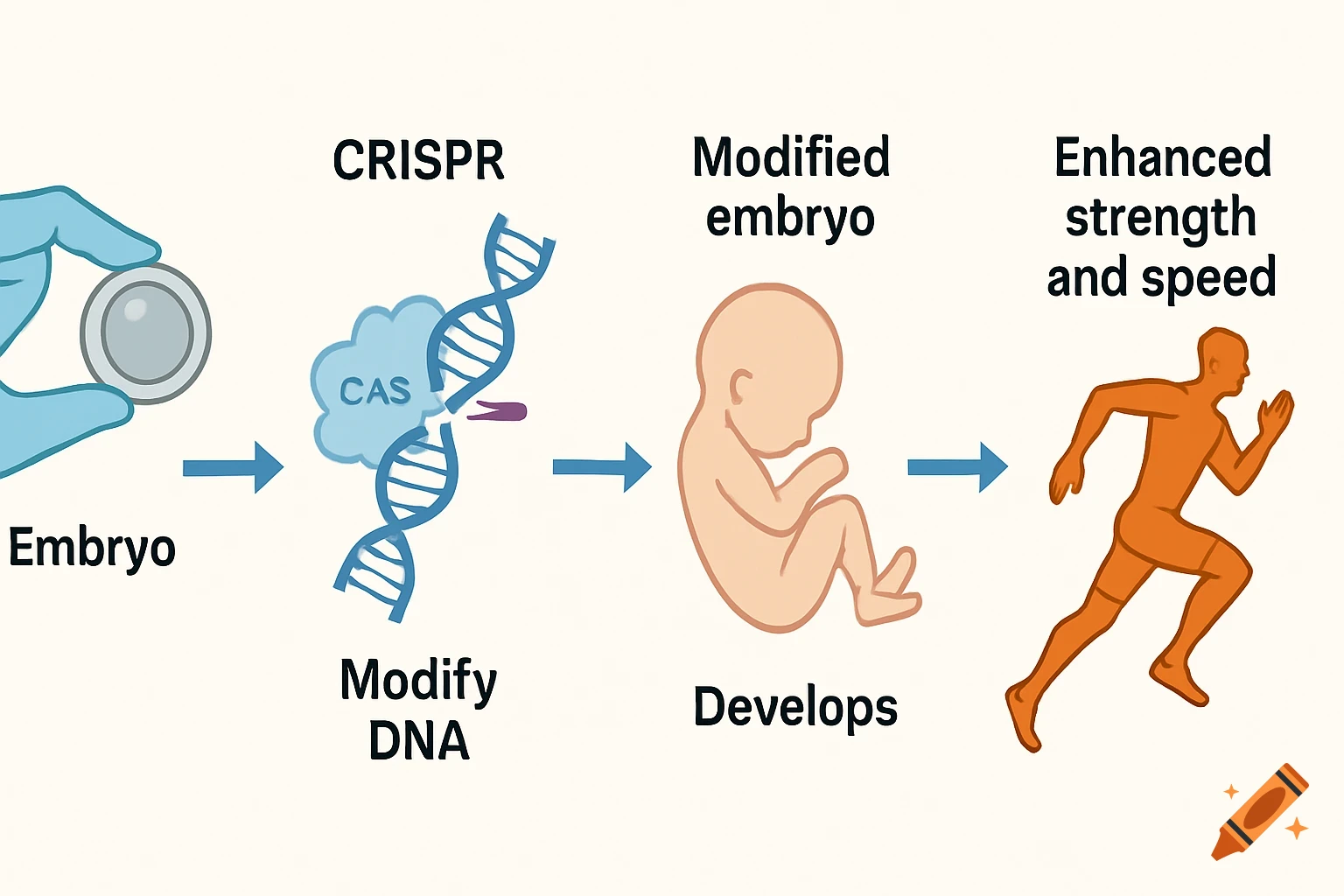 Diagram showing genetic engineering on an embryo leading to enhanced ...