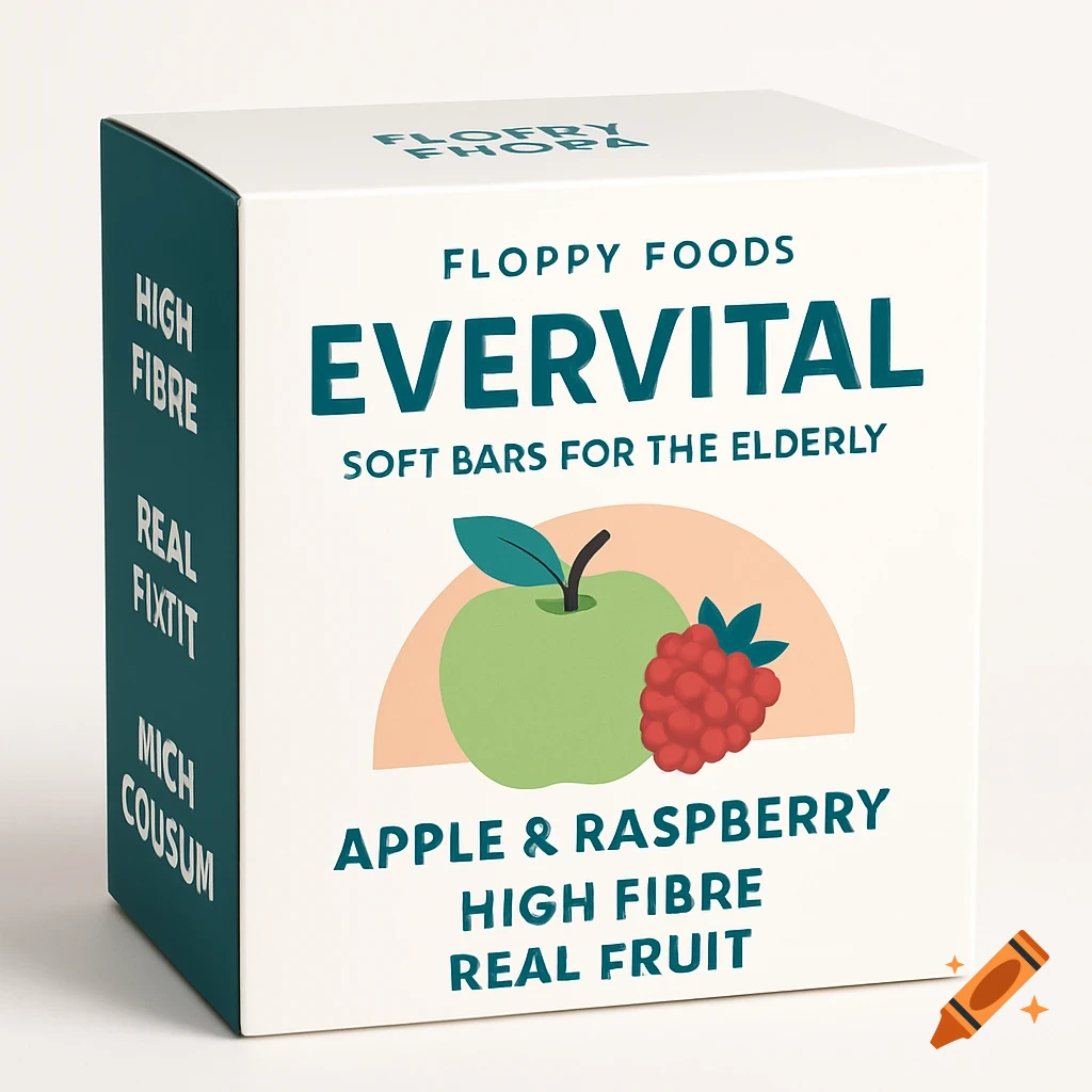 A box of Evervital soft bars featuring illustrations of an apple and a ...