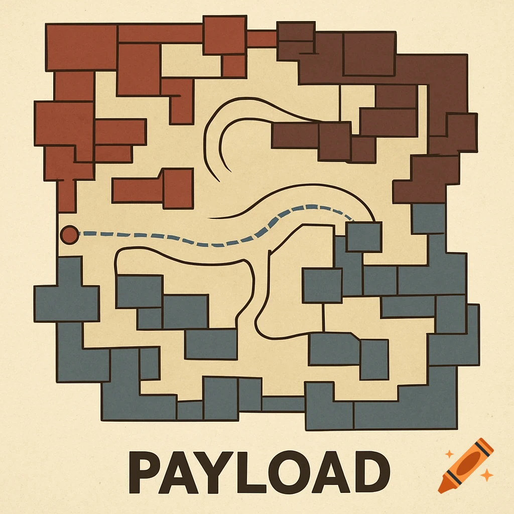 Top-down video game map layout in retro style, showing colored areas ...