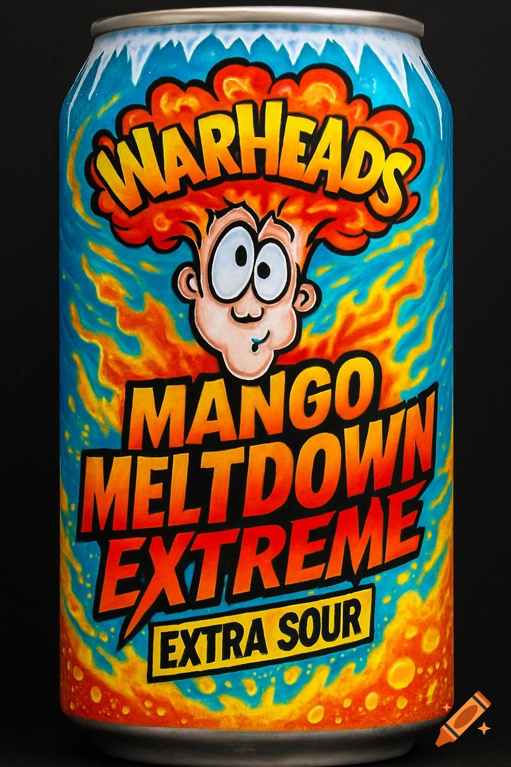 Warheads Mango Meltdown Extreme soda can design with cartoon character ...