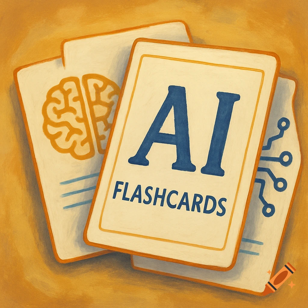 Painted flashcards showing "AI FLASHCARDS", a brain, and circuitry. on ...