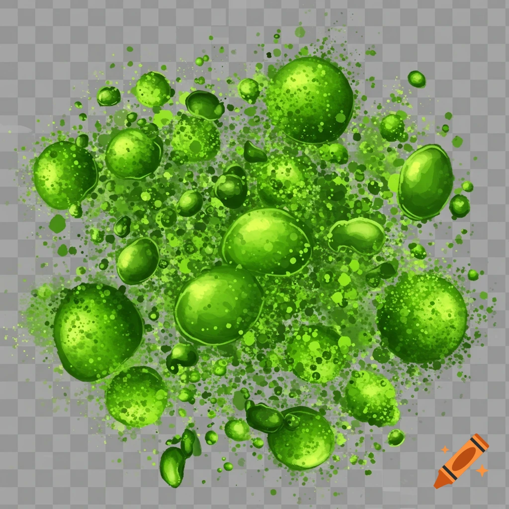 Green spheres and particles on a transparent background on Craiyon
