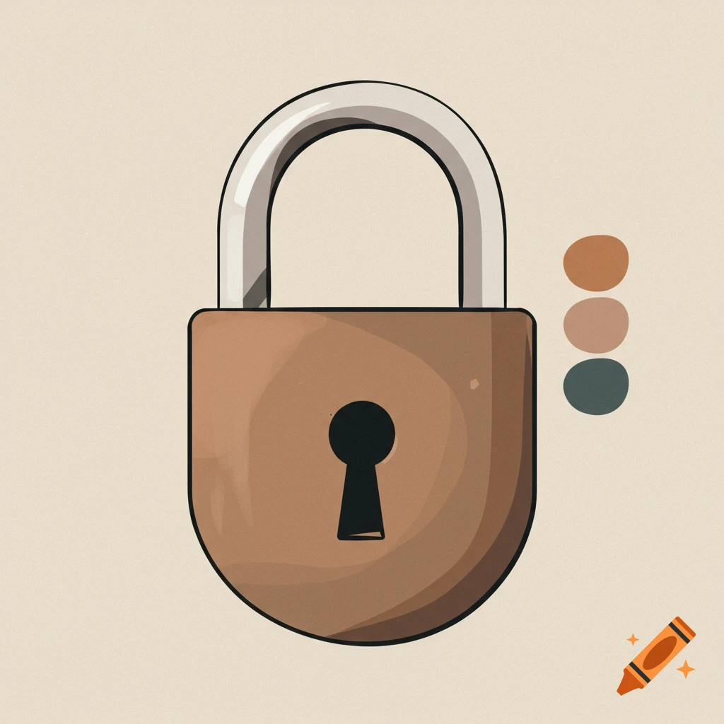 A minimalist illustration of a brown lock next to three color swatches ...