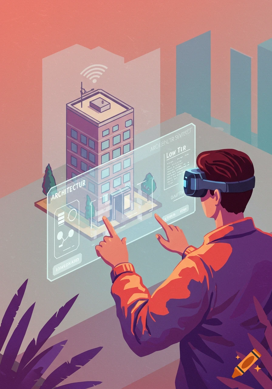 Illustration of a person wearing a VR headset and interacting with ...