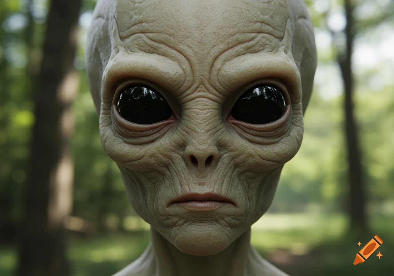 Close-up photorealistic portrait of an alien face in a forest. on Craiyon