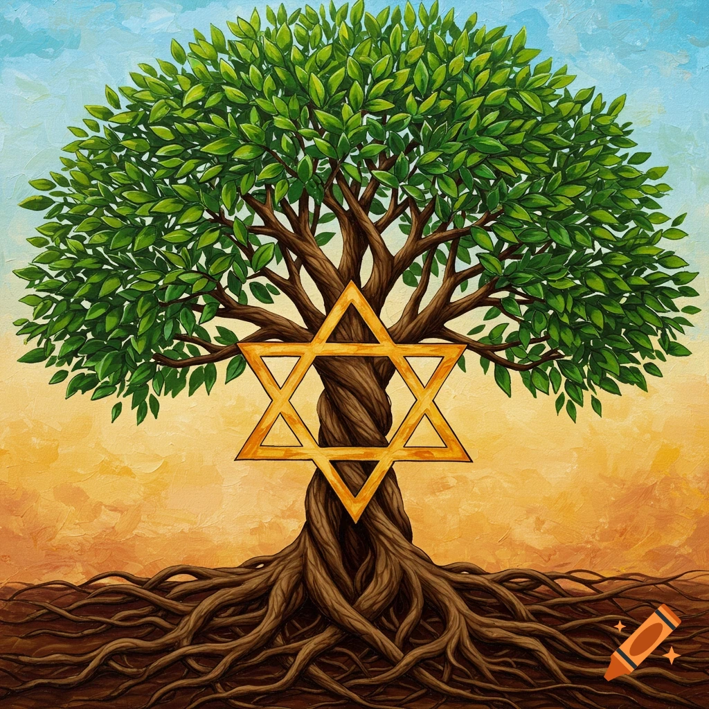 Painting of a tree with deep roots intertwined with a golden Star of ...