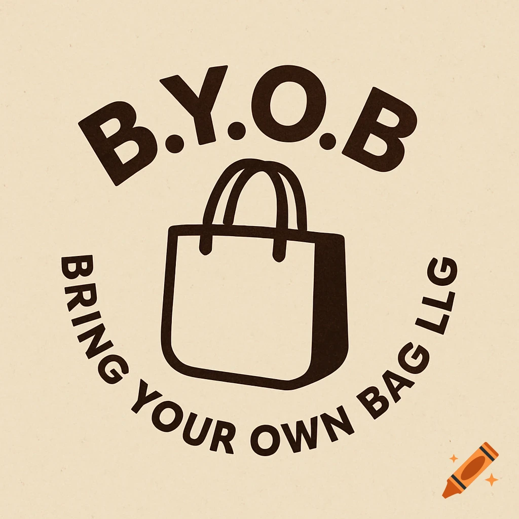 Logo for BYOB Bring Your Own Bag featuring a stylized shopping bag icon ...