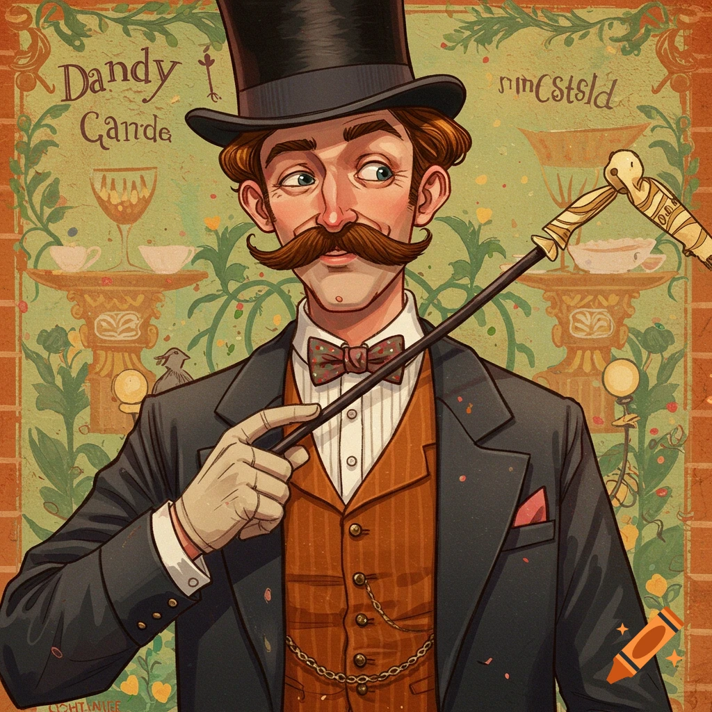 Illustration of a dandy man in a top hat and suit holding a cane. on ...