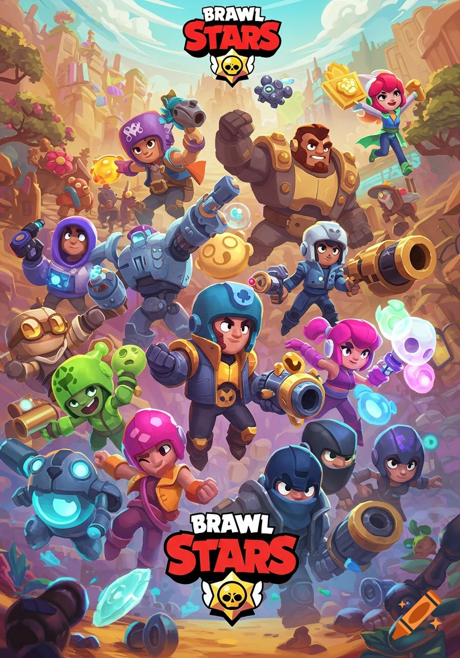 Colorful illustration featuring many characters from the mobile game ...