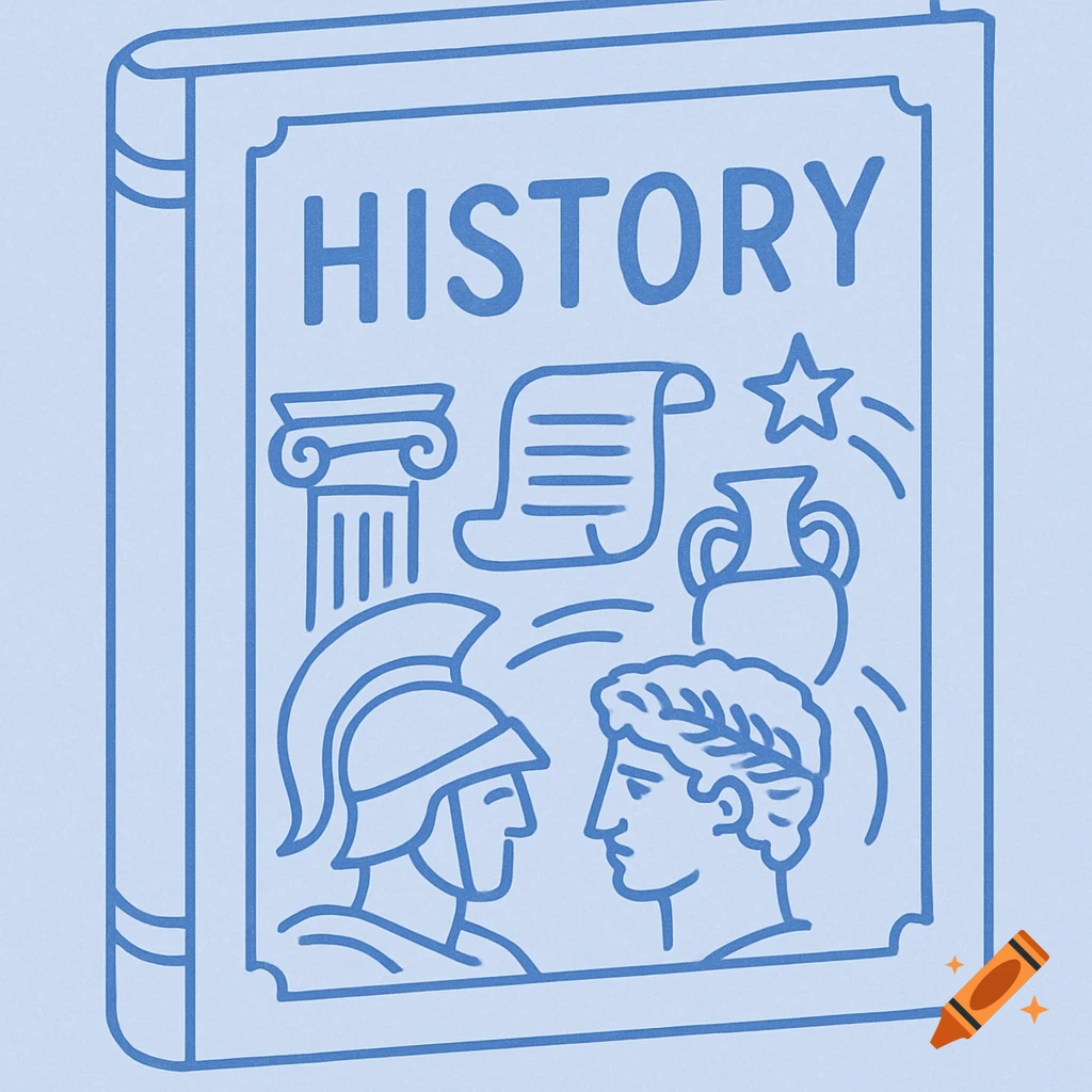Line art illustration of a history book cover with ancient Greek or ...