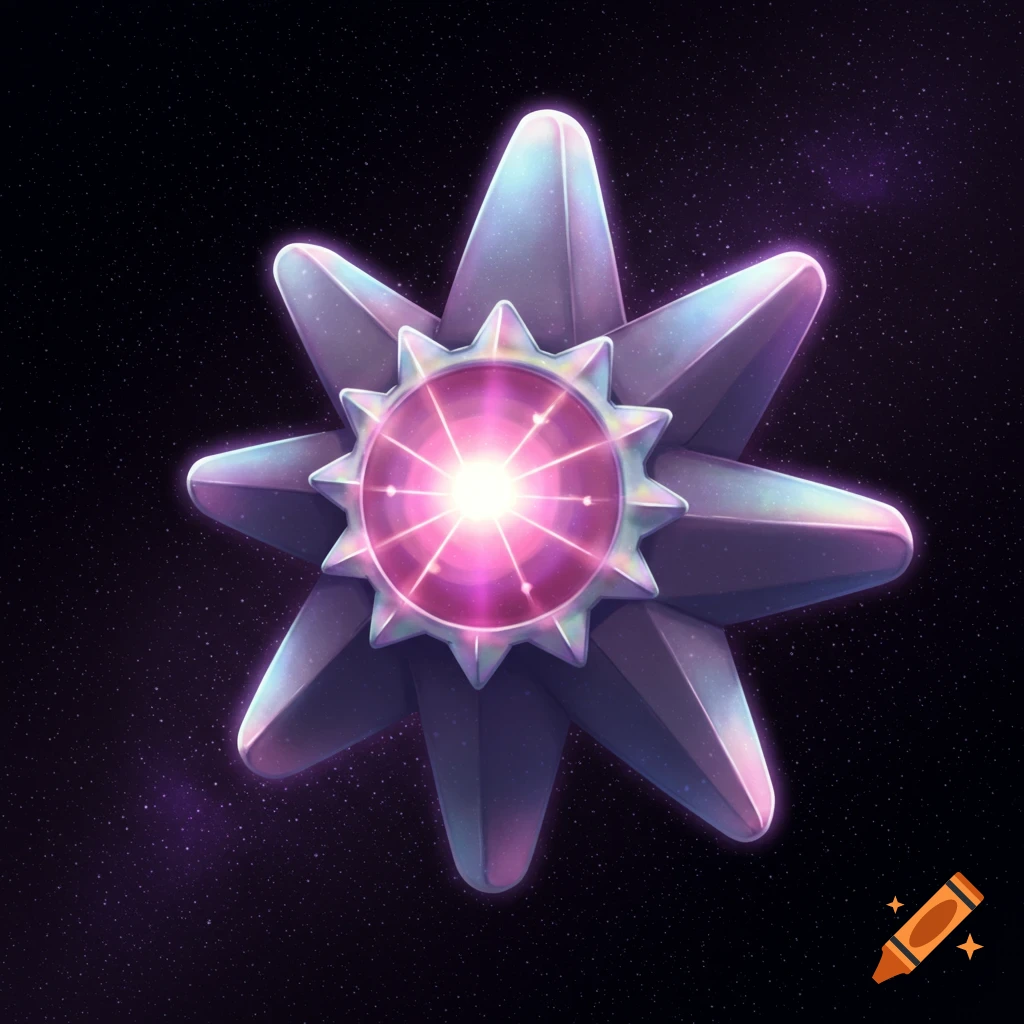 A stylized depiction of the Pokemon Starmie floating in space. on Craiyon