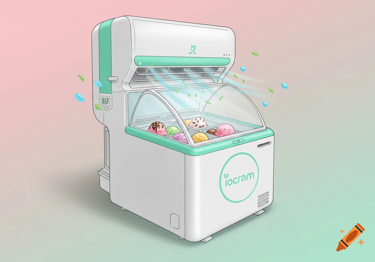 Stylized illustration of a hybrid air conditioner and ice cream freezer ...