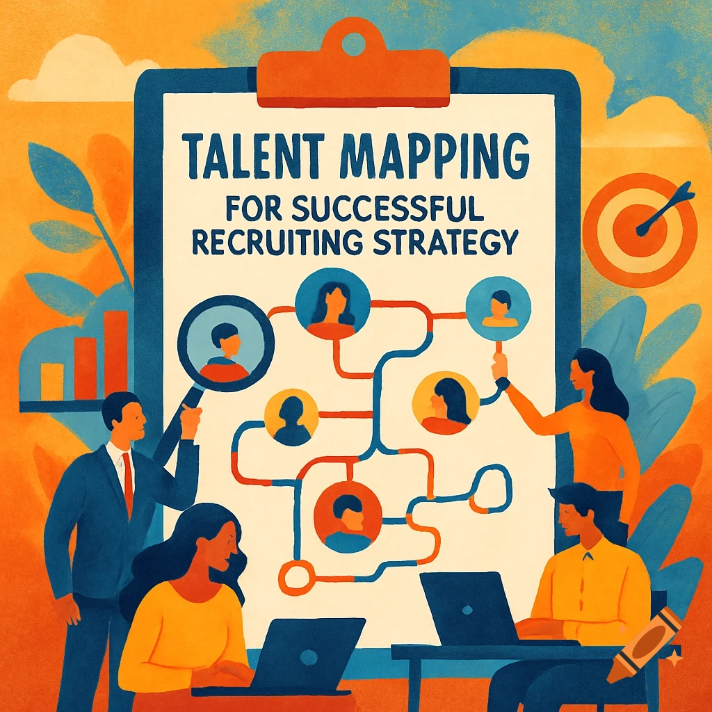 Illustration of people around a large clipboard showing a talent ...